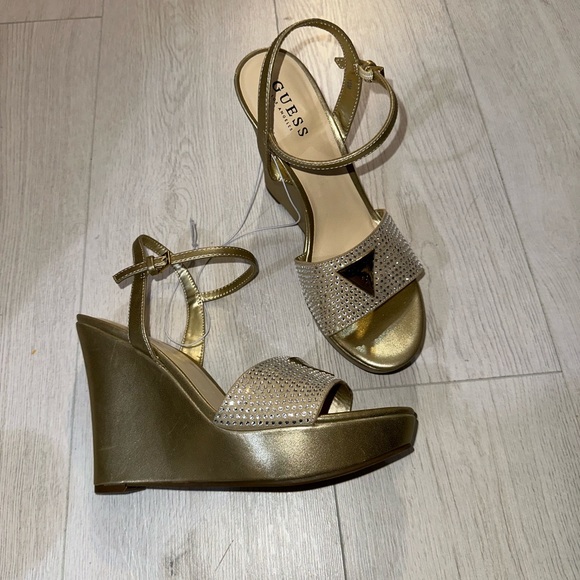 Guess | Shoes | New Guess Rhinestone Gold Wedge Heels | Poshmark